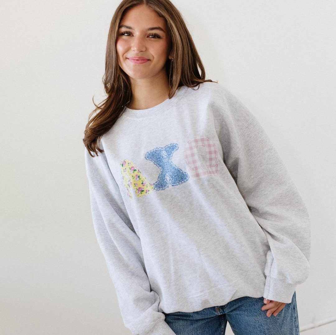 Patchwork Crewneck / Grey Sorority Crewneck / Grey Sorority Sweatshirt ...