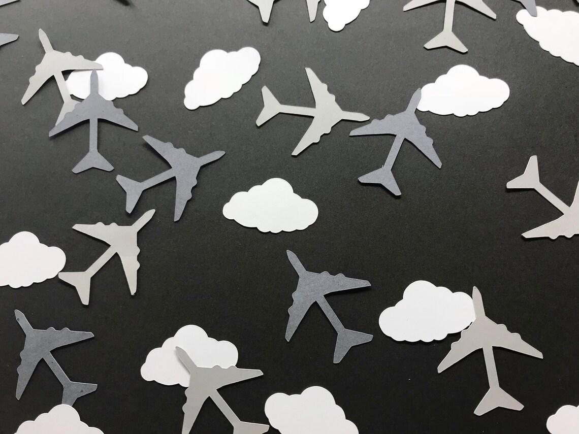 White Cloud and Grey Airplane Confetti - Time Flies Birthday Party ...