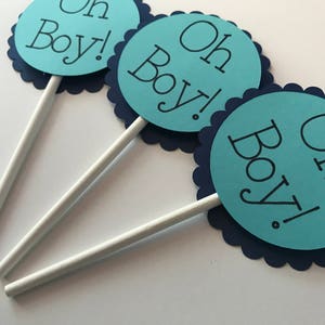 Blue Oh Boy Cupcake Toppers Boy Baby Shower Decor Oh Boy | Etsy