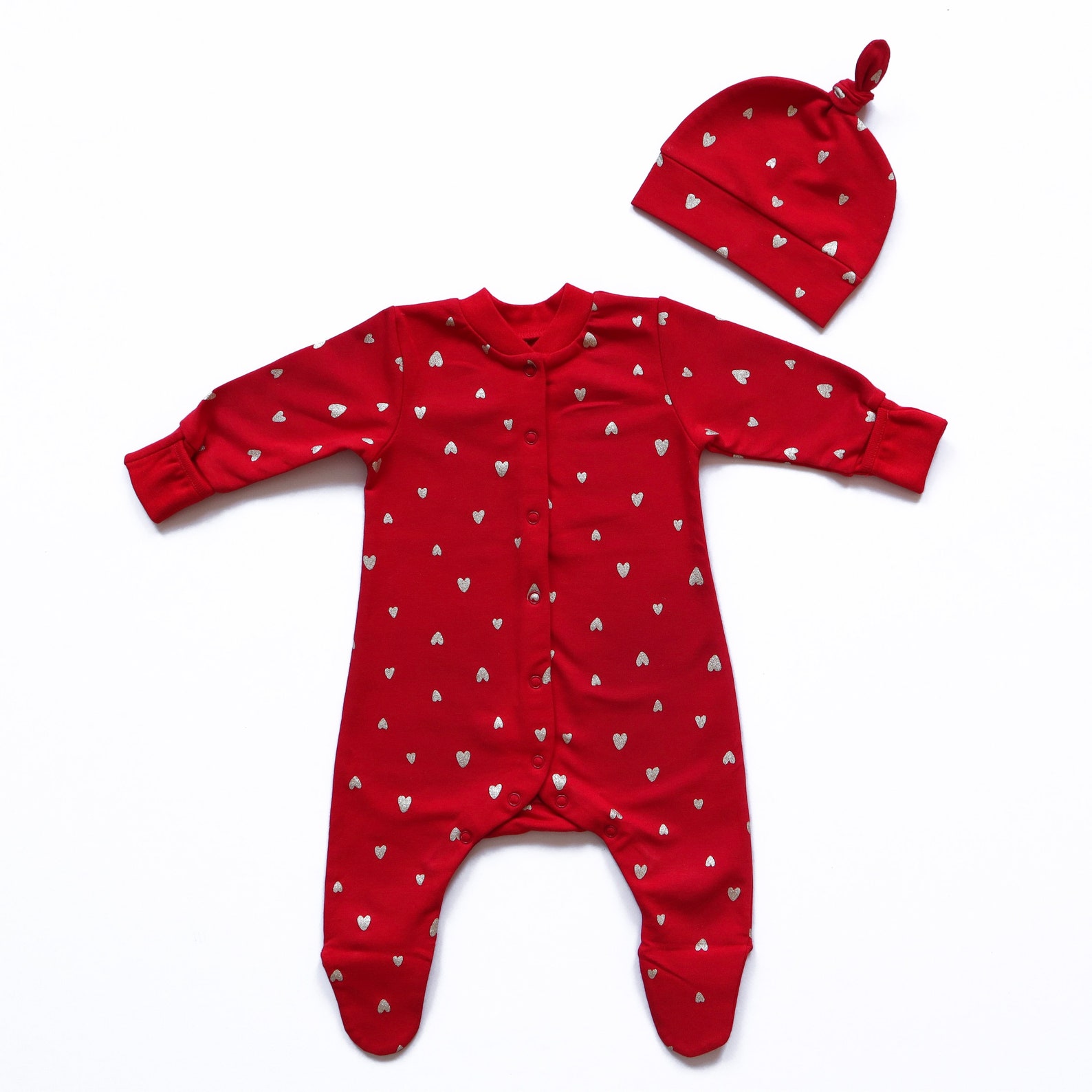 Red Sleepsuit Baby All in One Baby Red Footie Red Pajamas Newborn Knot ...