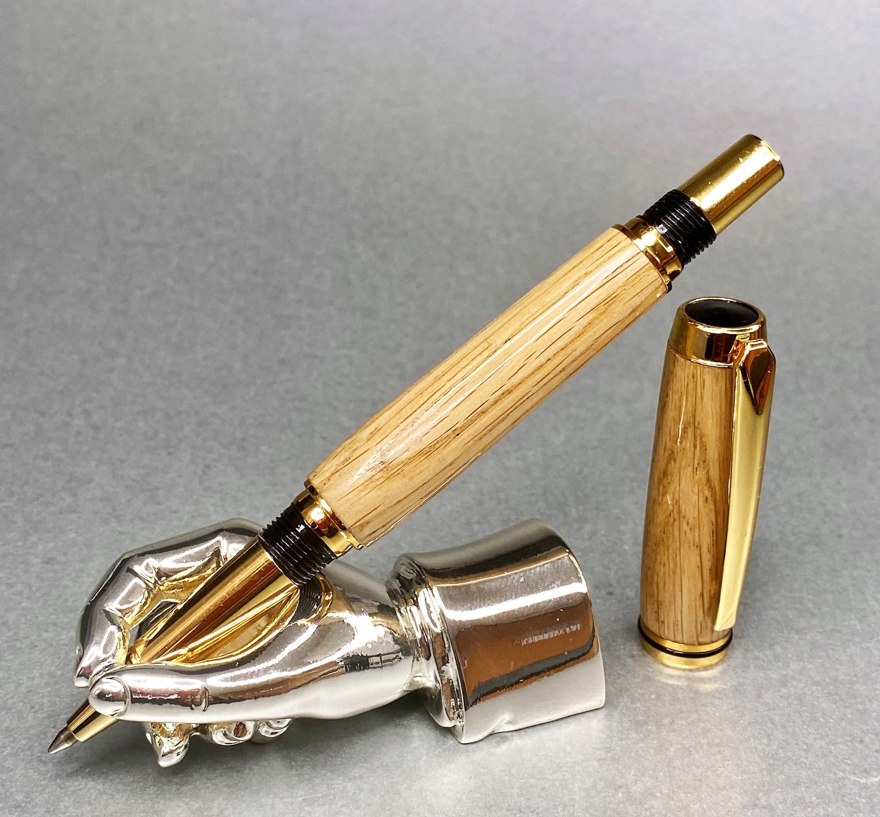 Hand Turned Roller Ball and Fountain Pen in French Oak, Complete With ...