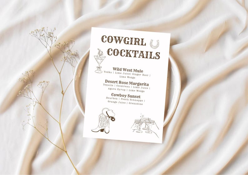 Cowgirl Cocktails Menu Template, Western, Texas Theme, Cowboy Cocktails ...