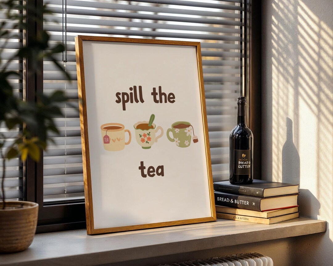 Retro Tea Cup Poster: Spill the Tea Print (digital Download), Cosy Home ...