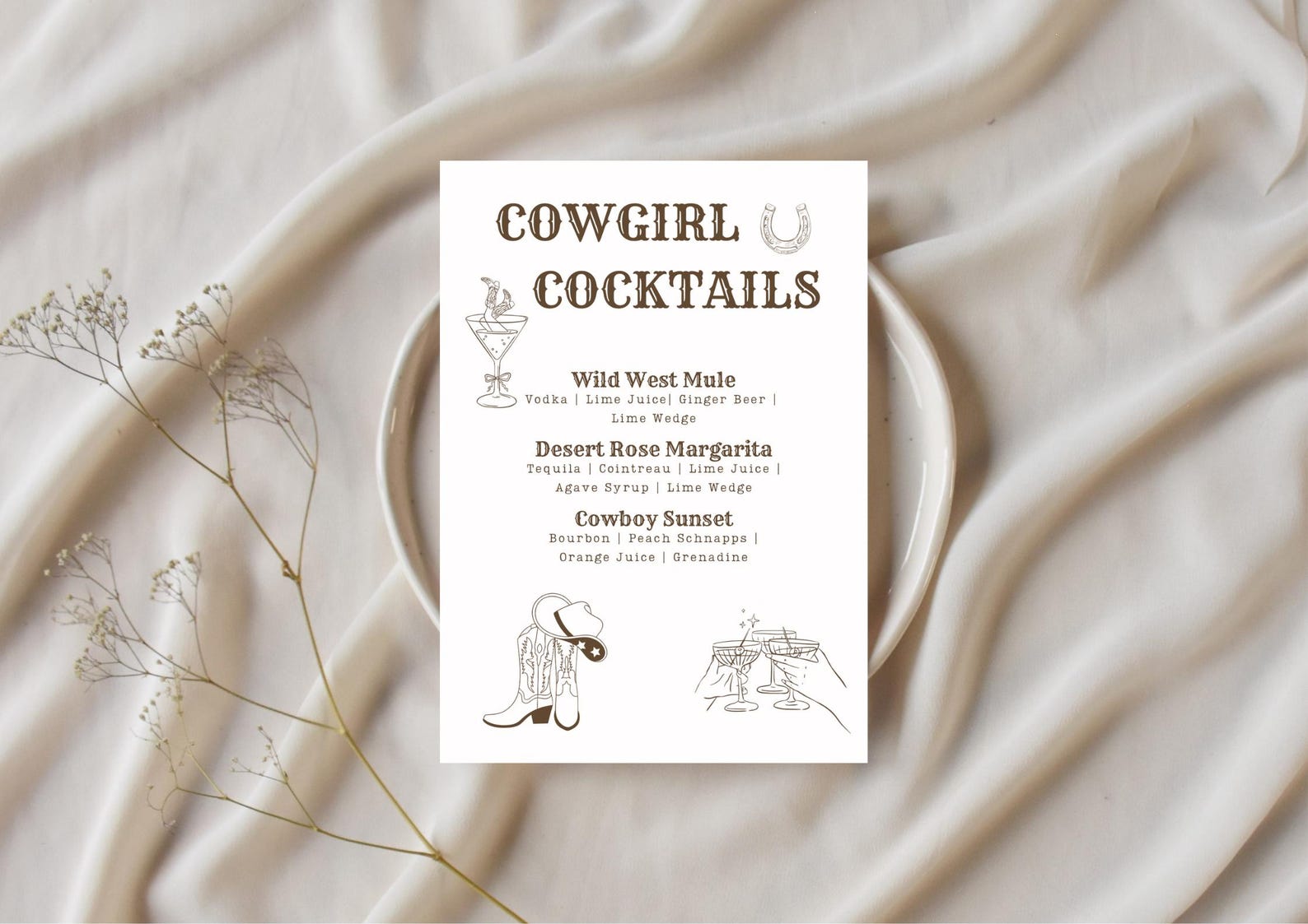 Cowgirl Cocktails Menu Template, Western, Texas Theme, Cowboy Cocktails ...
