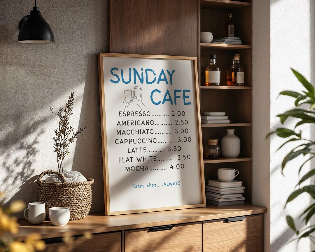 Sunday Cafe Menu, Home Cafe Menu, Home Cafe Decor, Retro Coffee Poster ...