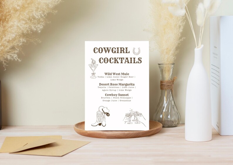 Cowgirl Cocktails Menu Template, Western, Texas Theme, Cowboy Cocktails ...
