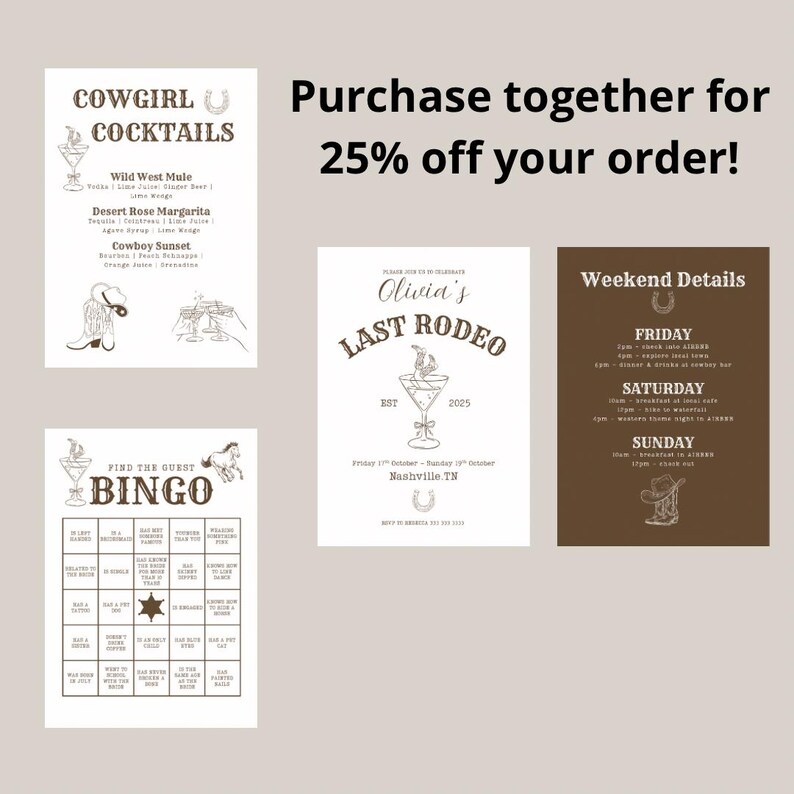 Cowgirl Cocktails Menu Template: Western Bachelorette Party (digital ...