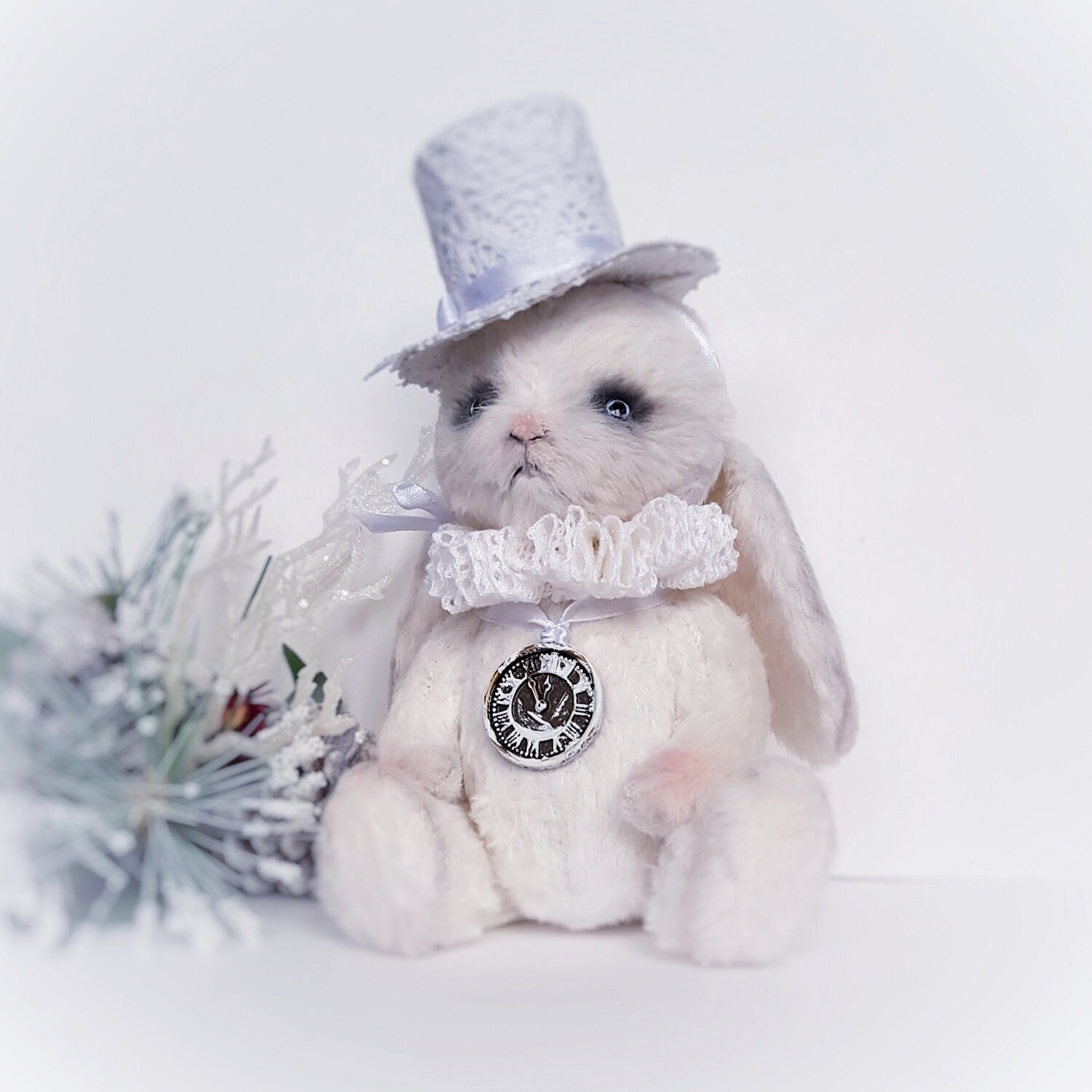 OOAK White Rabbit Teddy Bunny Interior Toy Art Teddy Bunny Rabbit in ...