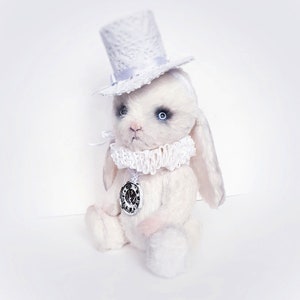 OOAK White Rabbit Teddy Bunny Interior Toy Art Teddy Bunny Rabbit in ...
