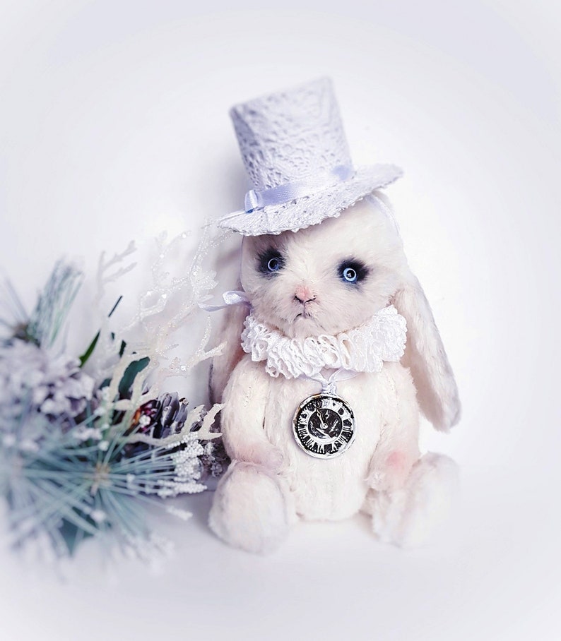 OOAK White Rabbit Teddy Bunny Interior Toy Art Teddy Bunny Rabbit in ...