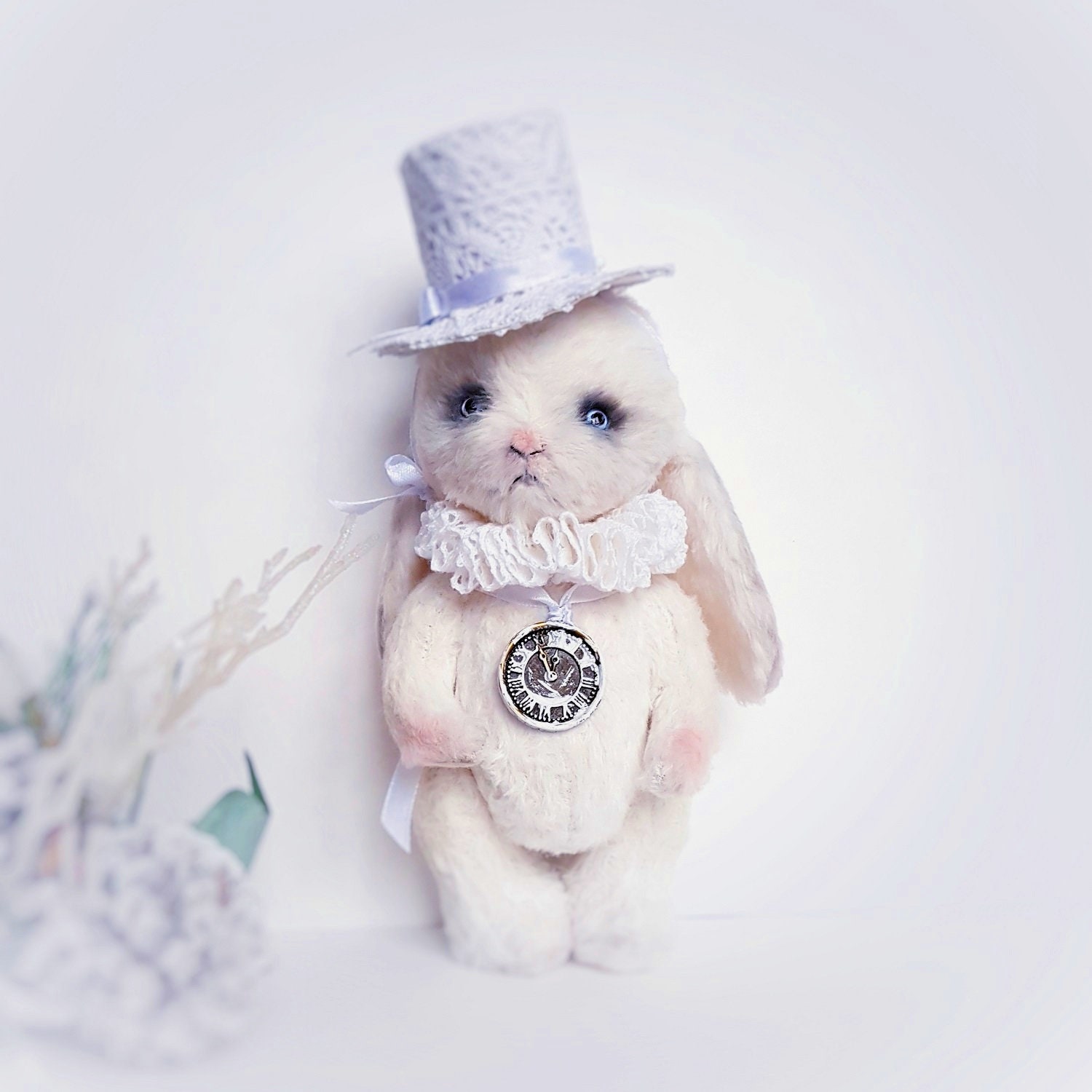 OOAK White Rabbit Teddy Bunny Interior Toy Art Teddy Bunny Rabbit in ...