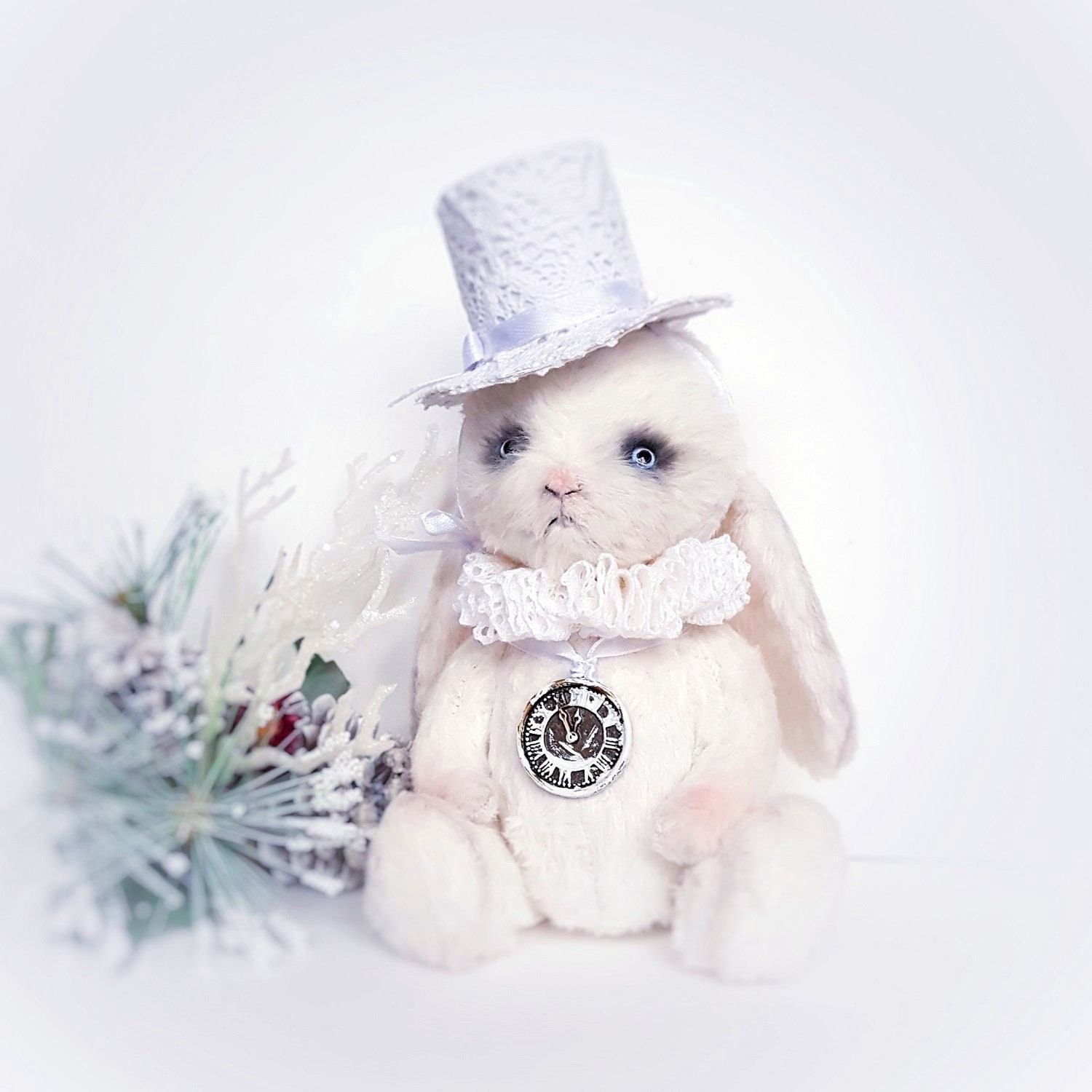 OOAK White Rabbit Teddy Bunny Interior Toy Art Teddy Bunny Rabbit in ...