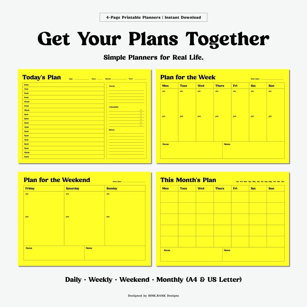 Printable Daily Planner | Weekly, Weekend, Monthly (A4/US Letter) (PDF ...