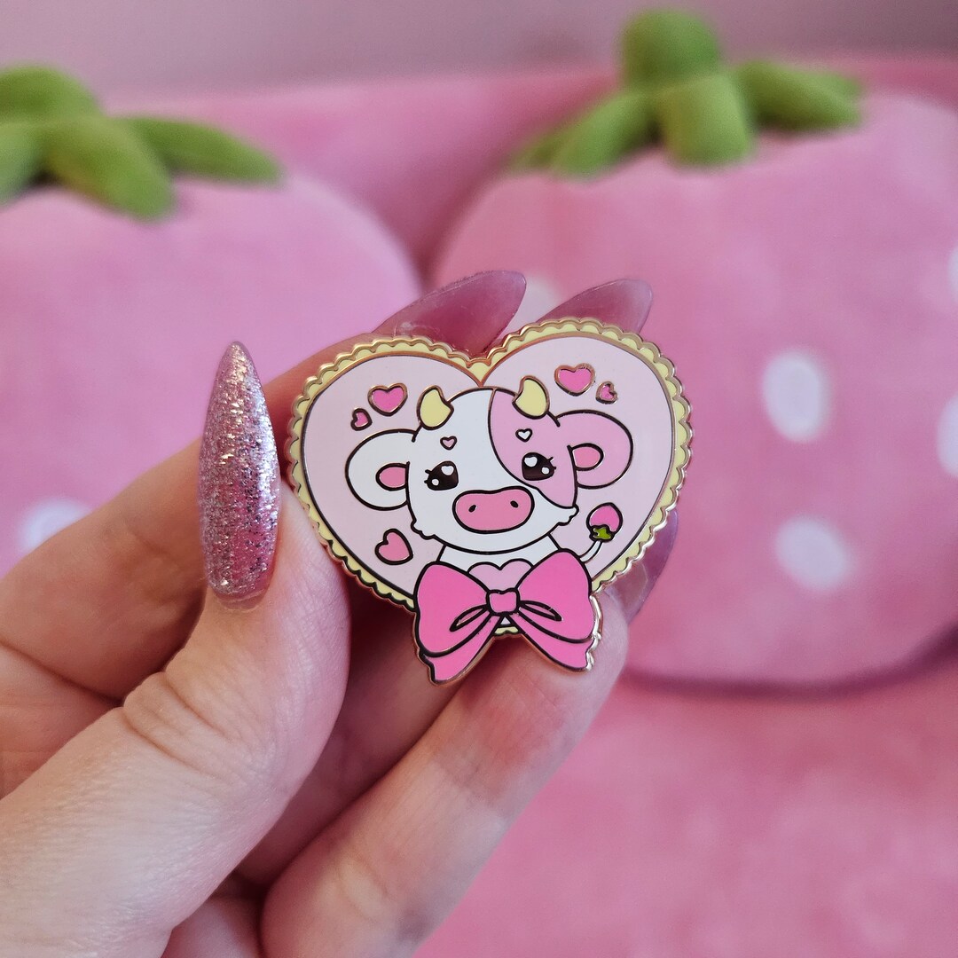 Strawberry Cow Lovecore Enamel Pin Kawaii Pink Gift for Her - Etsy
