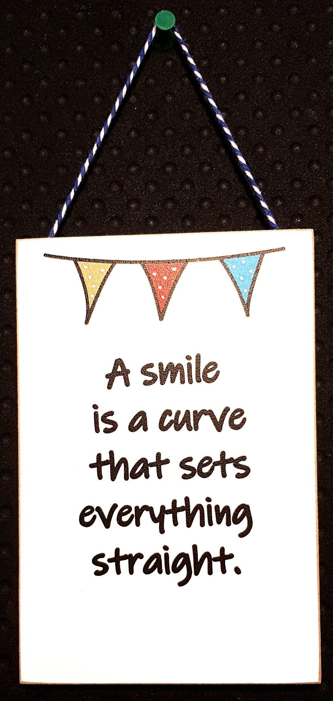 Inspiring Handmade Wooden Plaque 'A Smile is a Curve' Black and White ...