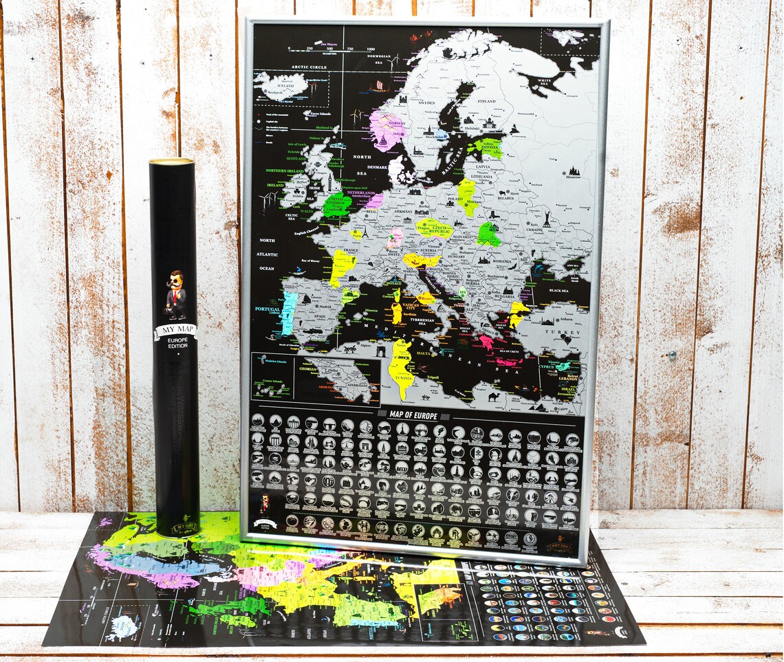 Scratch Off Europe Map Poster Europe Travel Map with Push | Etsy