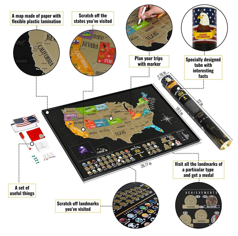 Scratch off Map USA US Map Scratch off Laminated Poster | Etsy