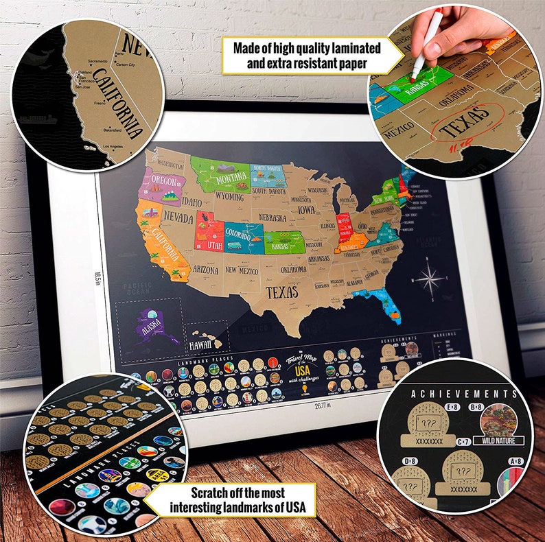 Scratch off Map United States Colorful Deluxe Black USA Map | Etsy