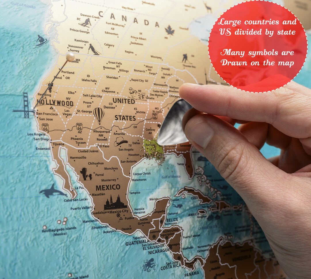 World Map Scratch off Travel Map Poster With Push Pins - Wall Art Gift ...