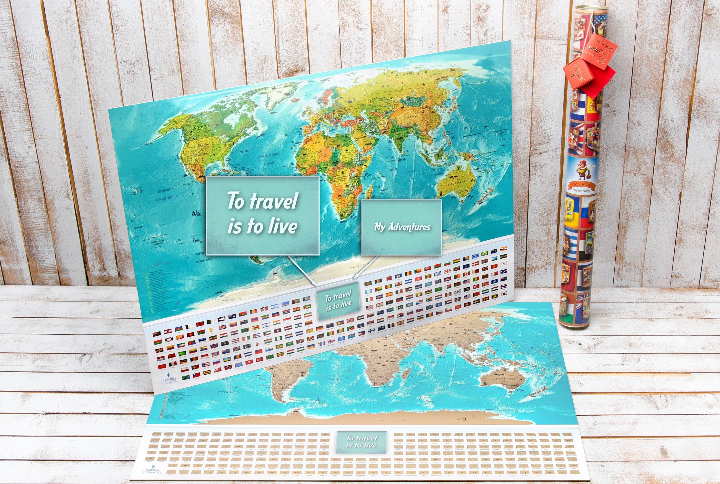 Scratch off Travel Map World Map Poster With Push Pins 34.6 X 25.2 Gift ...