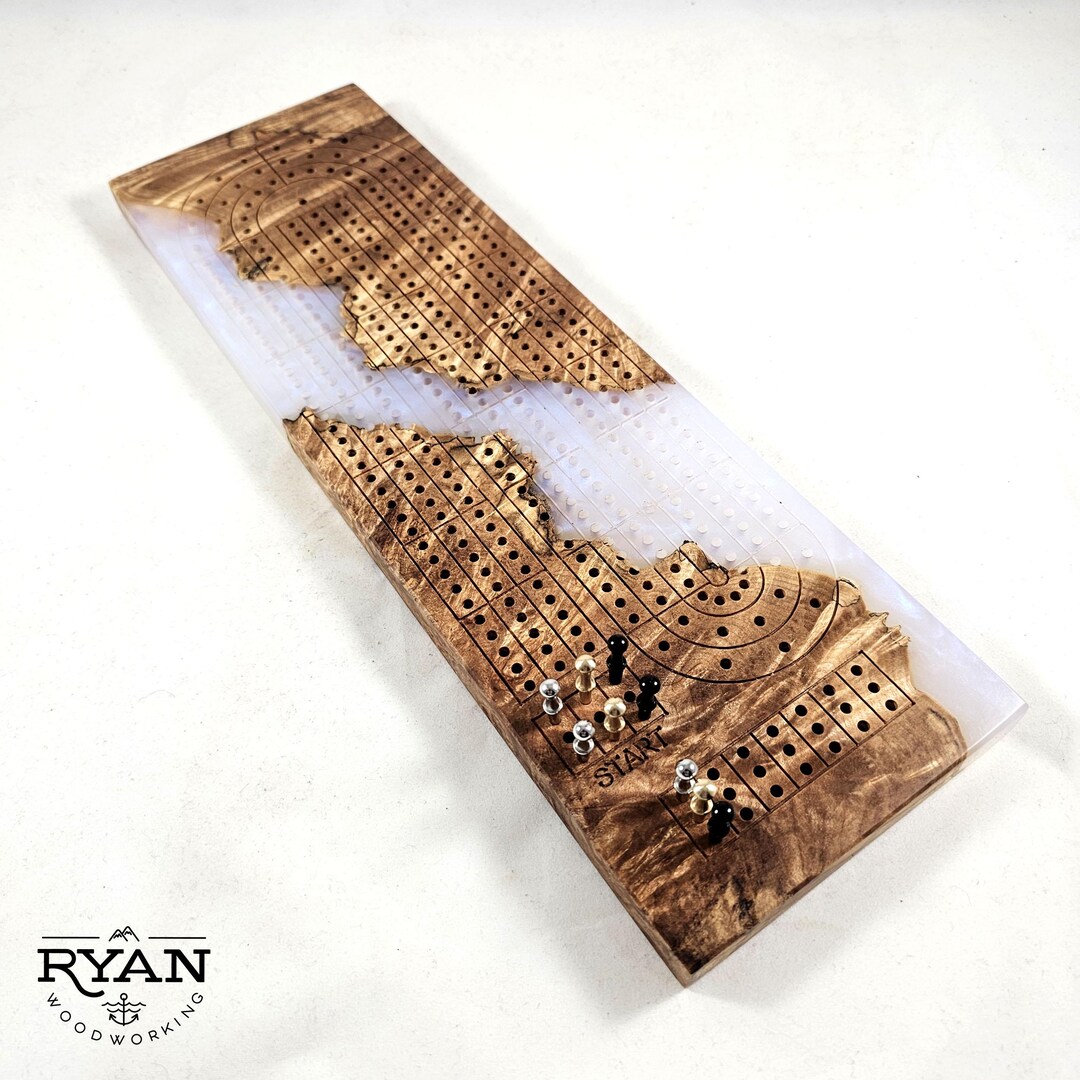 Premium Handmade Cribbage Board Made From Maple Burl and Ghost Resin W ...