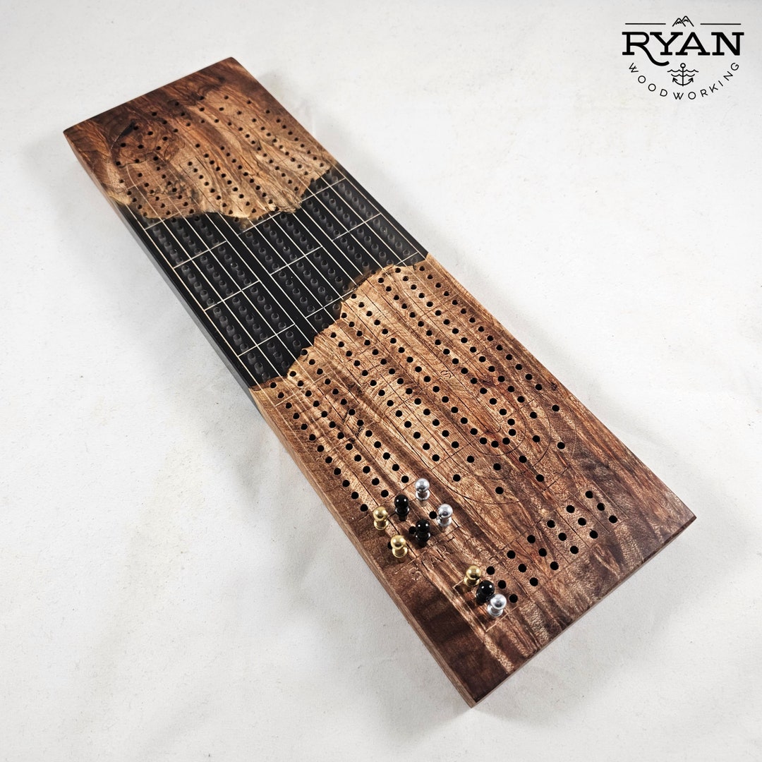 Premium Handmade Cribbage Board Made From Maple Burl and Smoke Resin W ...