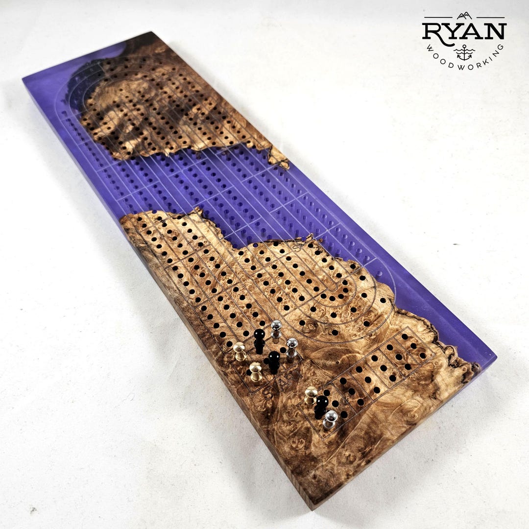 Premium Handmade Cribbage Board Made From Maple Burl and Lilac Purple ...