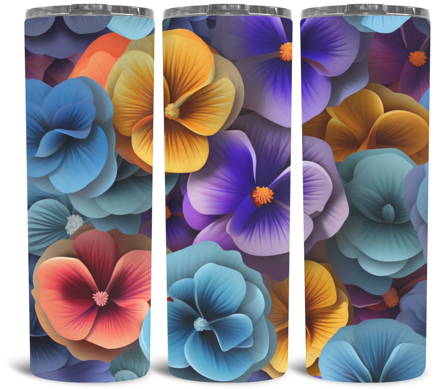 Colorful Springtime Pansies Flower Pattern 20 Oz Hot Cold Stainless ...