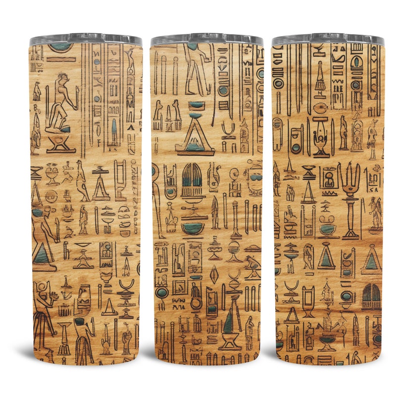 2 Hieroglyphic Designs on Stainless Hot Cold Tumbler Ancient Writings ...