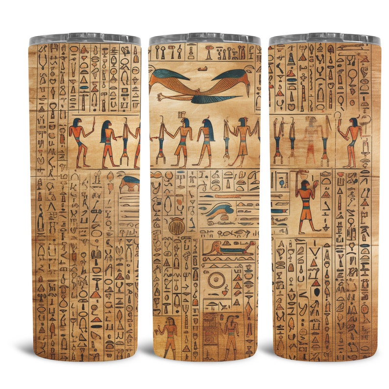2 Hieroglyphic Designs on Stainless Hot Cold Tumbler Ancient Writings ...