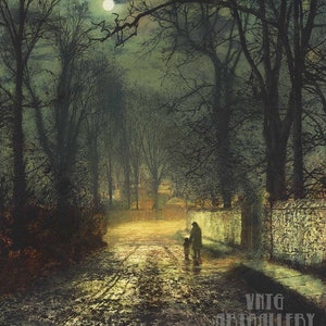 John Atkinson Grimshaw : A Moonlit Lane 1874 Canvas Gallery Wrapped or ...