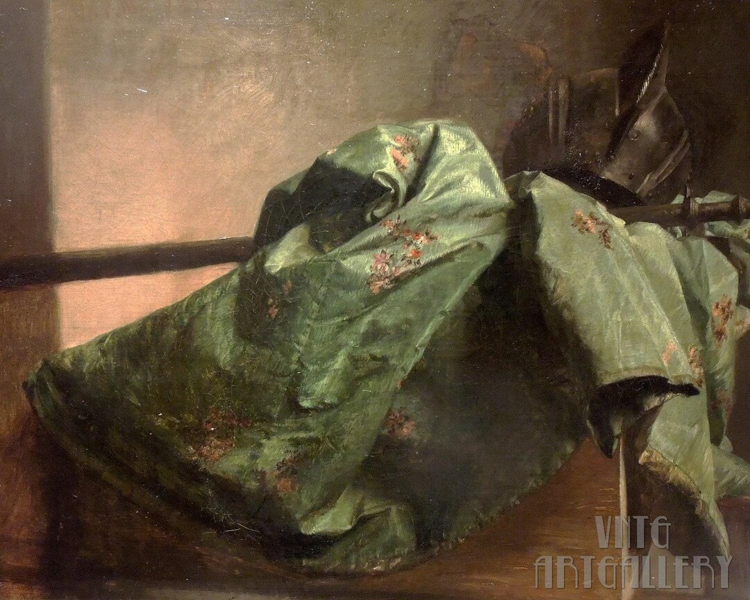 Adolph Menzel : Still-life With Silk Drapery and a Helmet (1853) Canvas ...