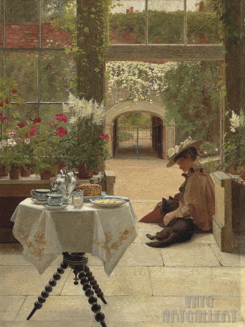 Edith Hayllar : Five O'clock Tea (1895) Canvas Gallery Wrapped or ...