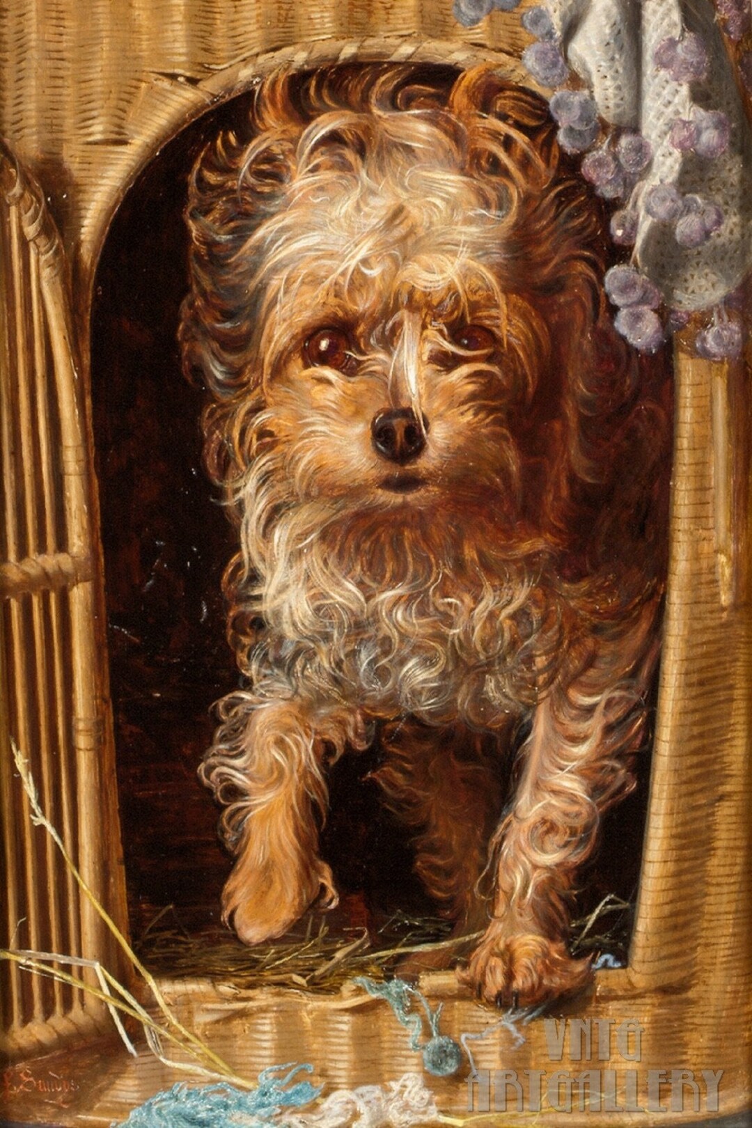Frederick Sandys : Darby in His Basket Kennel (1860) Canvas Gallery ...