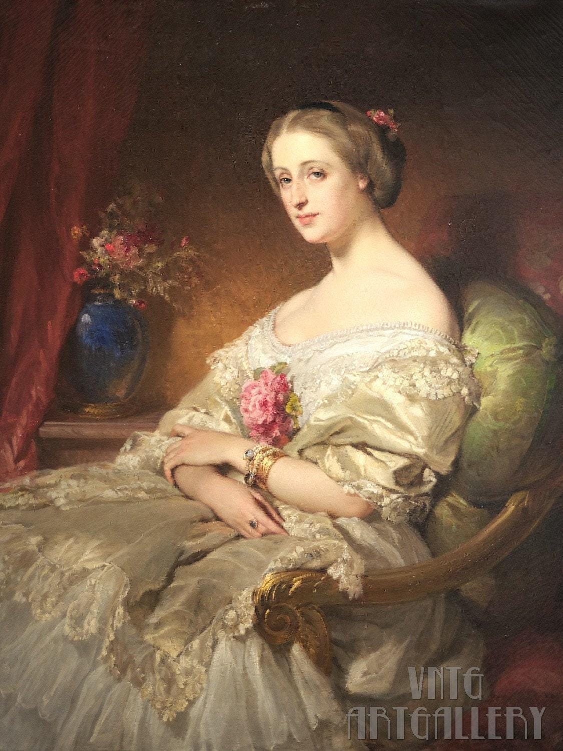 Edouard Louis Dubufe : La Comtesse De Beaussier (19th Century) Canvas ...