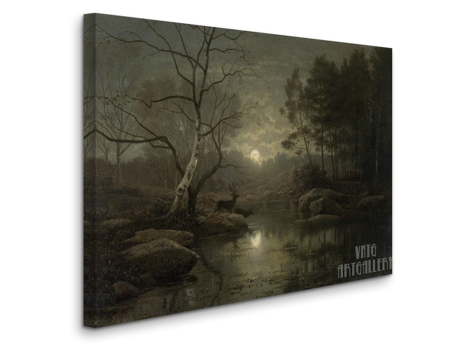 Georg Eduard Otto Saal : Forest Landscape in the Moonlight (1861 ...