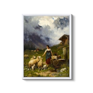 Ernst Adolph Meißner : Shepherdess at a Well (19th Century) Canvas ...