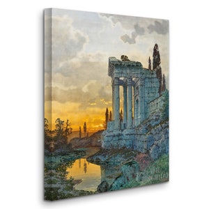 Ferdinand Knab : A Southern Landscape With Ruins of an Antique Temple ...