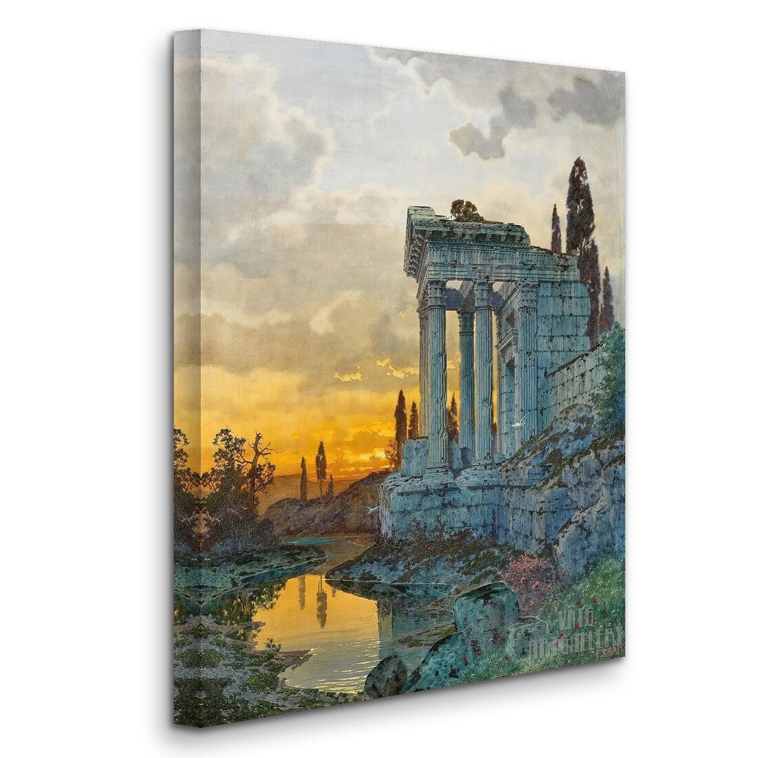 Ferdinand Knab : A Southern Landscape With Ruins of an Antique Temple ...