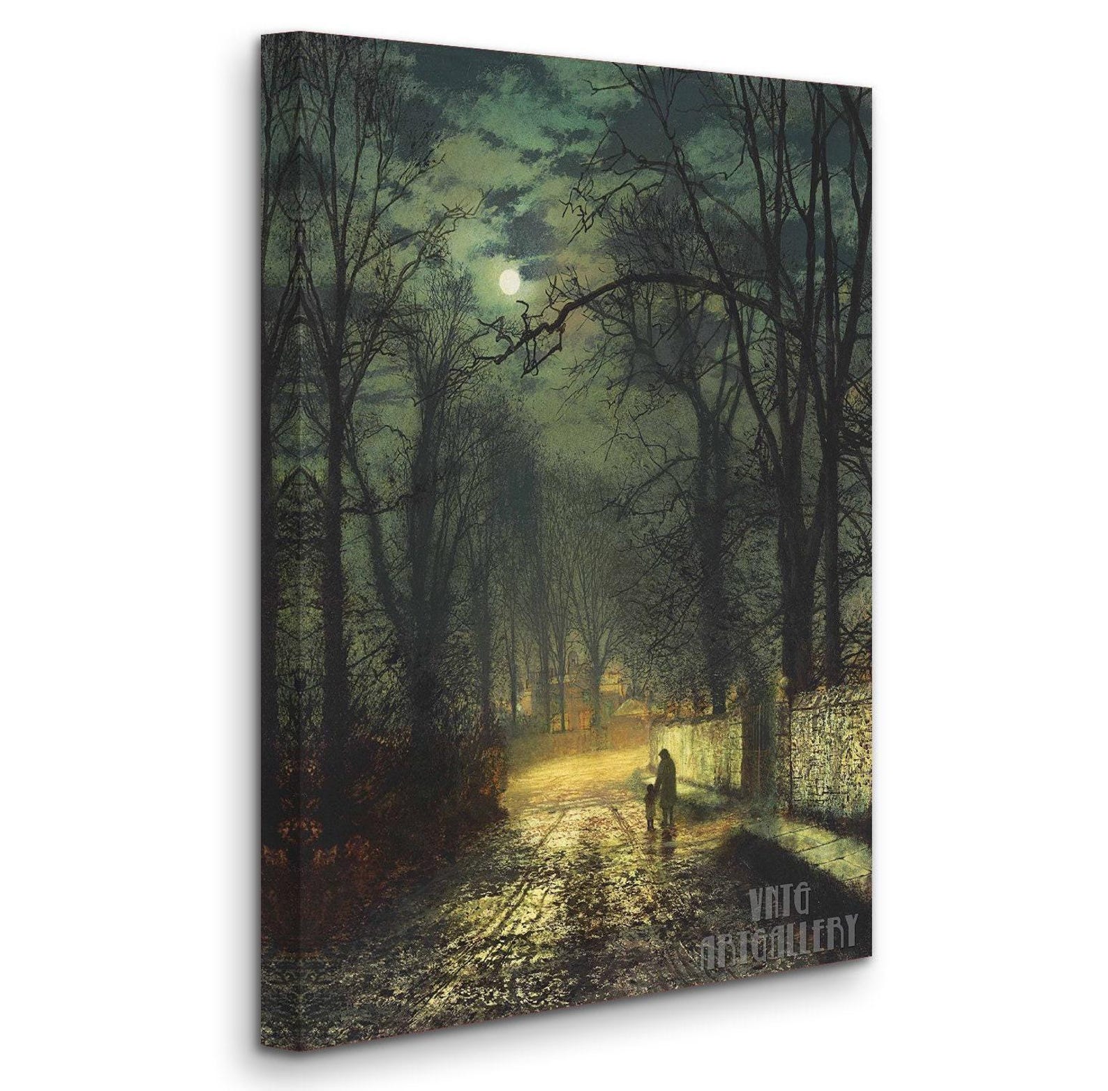 John Atkinson Grimshaw : A Moonlit Lane (1874) Canvas Gallery Wrapped ...