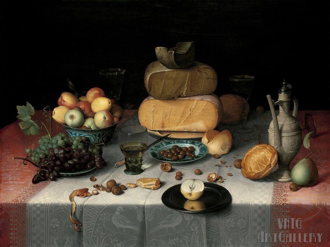 Floris Van Dijck : Still Life With Cheese (1615) Canvas Gallery Wrapped ...