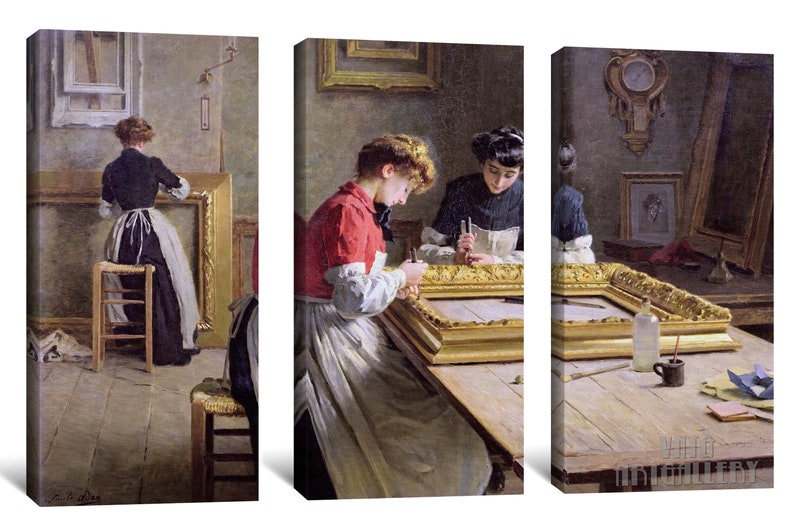 Louis Emile Adan : Interior of a Frame Gilding Workshop (c1905) Canvas ...