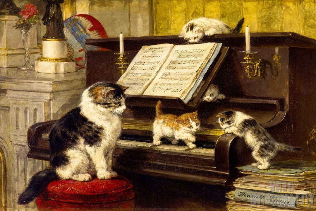 Henriette Ronner-knip the Piano Lesson 1897 Canvas Gallery Wrapped or ...