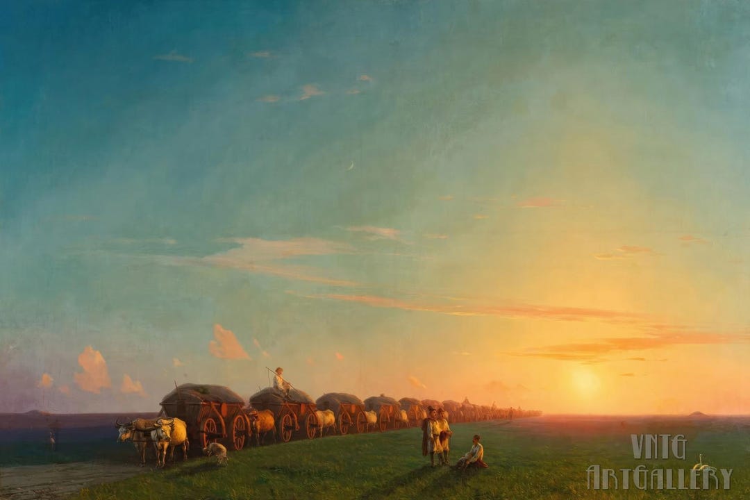 Ivan Aivazovsky : Broad Landscape With Settlers (1856) Canvas Gallery ...