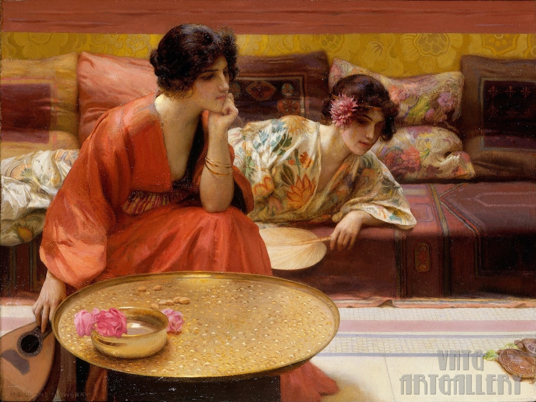 Henry Siddons Mowbray : Idle Hours 1895 Canvas Gallery Wrapped or ...