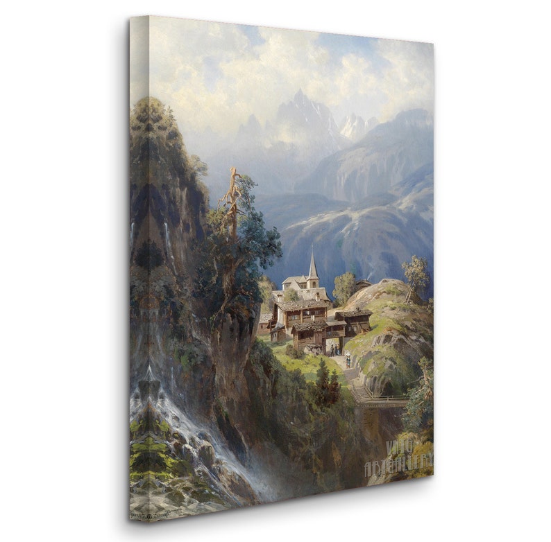 Adolf Mosengel : Village in the Bernese Alps 1885 Canvas - Etsy