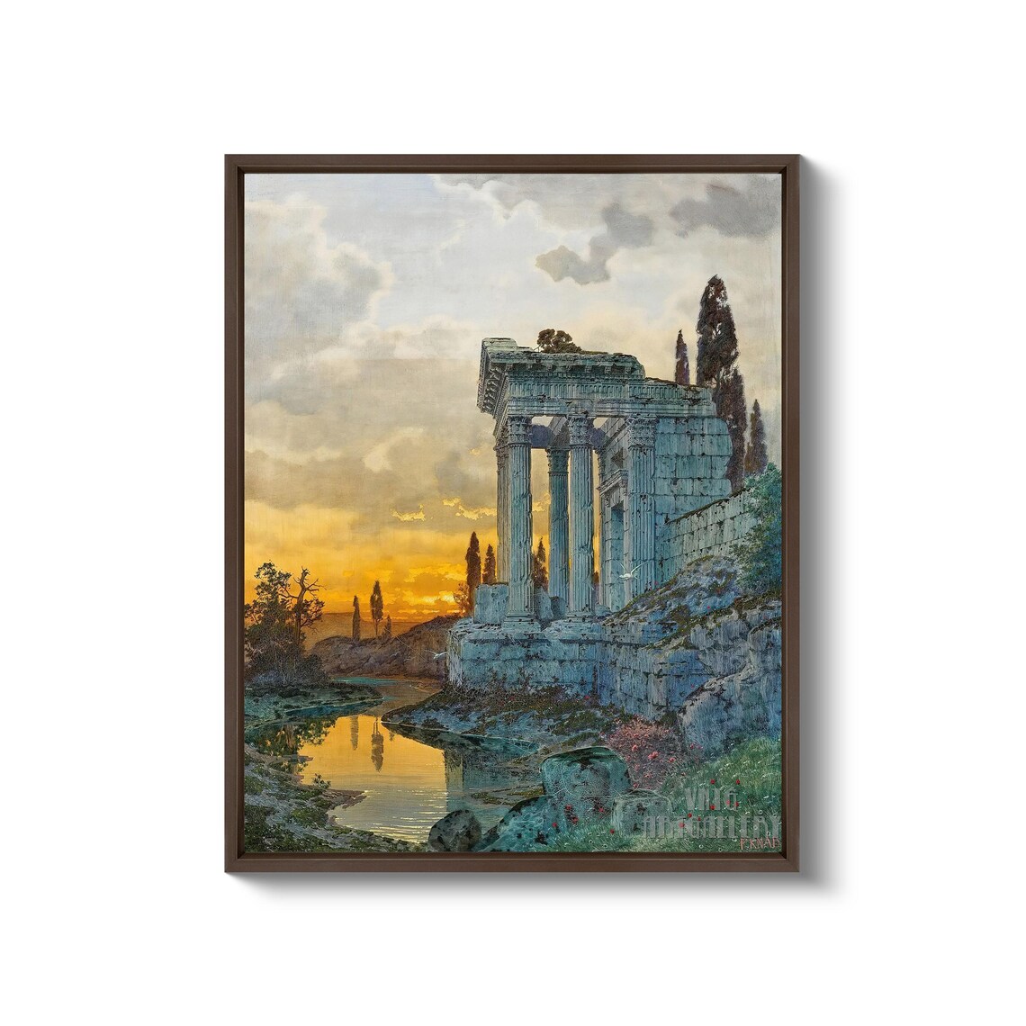 Ferdinand Knab : A Southern Landscape With Ruins of an Antique Temple ...
