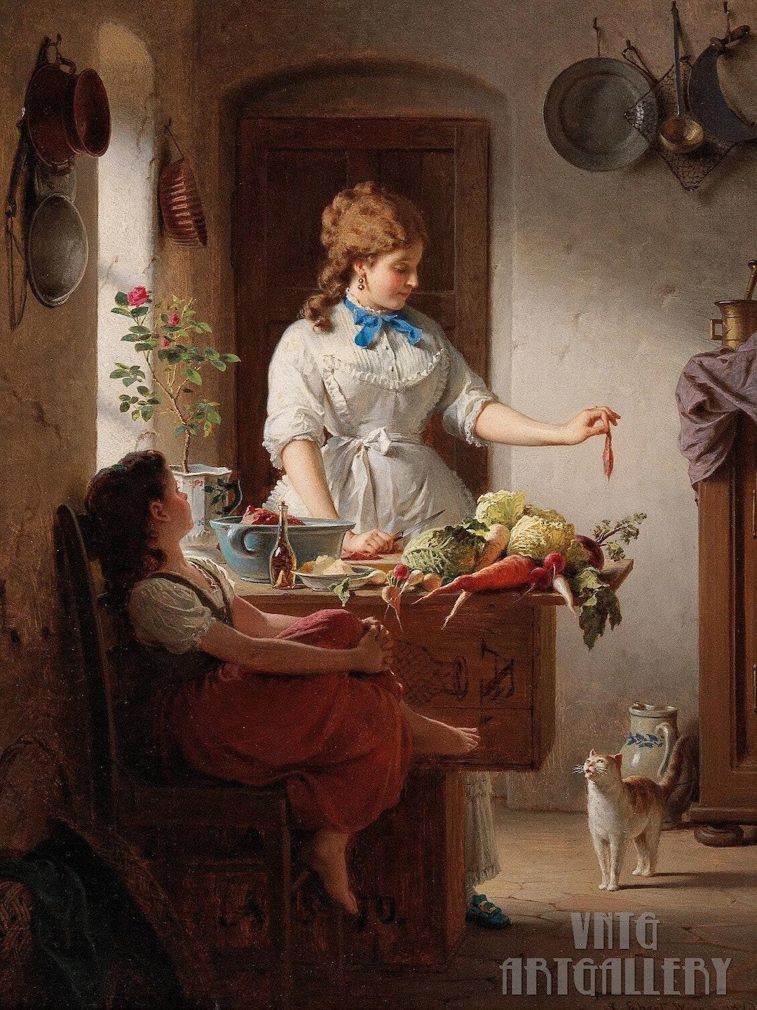 Anton Ebert : A Kitchen Idyll (1873) Canvas Gallery Wrapped or Framed ...