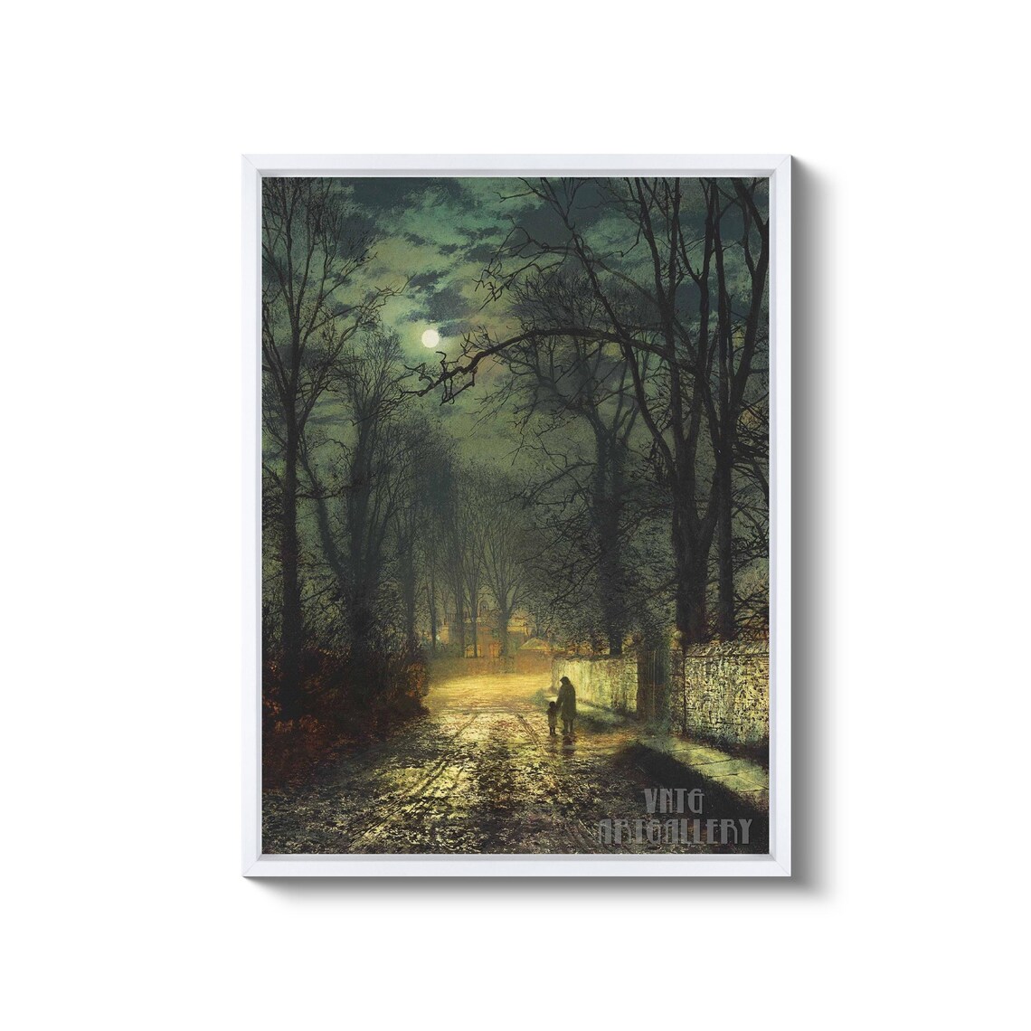John Atkinson Grimshaw : A Moonlit Lane (1874) Canvas Gallery Wrapped ...