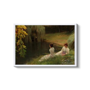 Louis Emile Adan - Elegant Ladies Beside a Pond (1901) Canvas Gallery ...